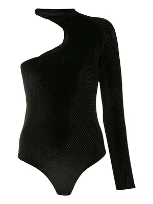 AMIR SLAMA Single-sleeve Velvet Bodysuit - Black