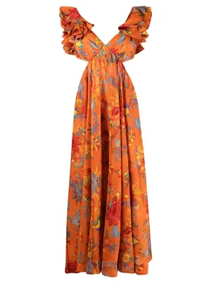 Zimmermann Floral-print Silk Midi Dress - Orange