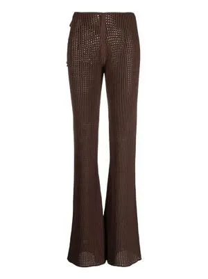 ANDREĀDAMO Waffle-knit Flared Trousers With Cut-outs - Brown