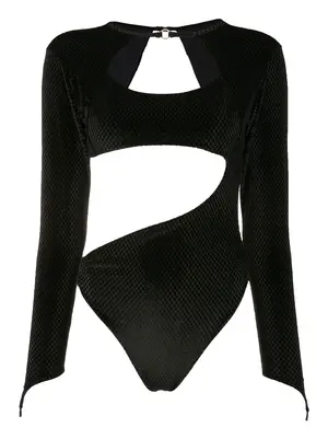 AMIR SLAMA Cutout Velvet-effect Bodysuit - Black