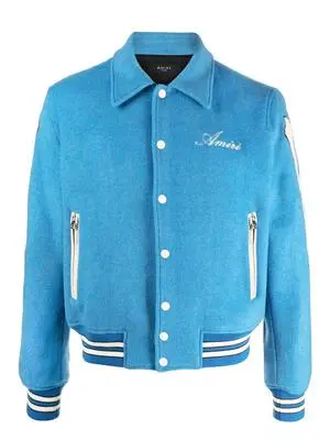 Amiri Bones Appliqué Wool-blend Bomber Jacket - Blue