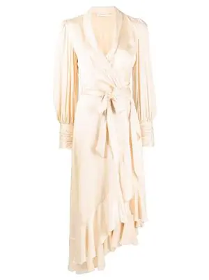 Zimmermann ZIMMERMANN Silk Ruffled Wrap Midi Dress Neutrals