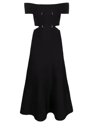 Alexander McQueen Off-shoulder Flared Midi Dress - Black