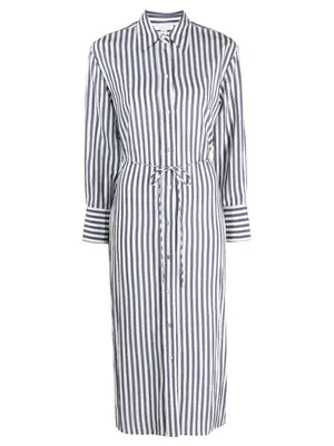 Vince Striped Belted Midi Shirt Dress - Blue