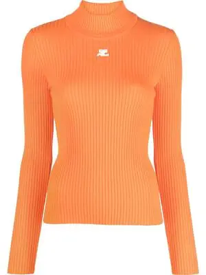 COURREGES High-neck Long-sleeved Knitted Top - Orange