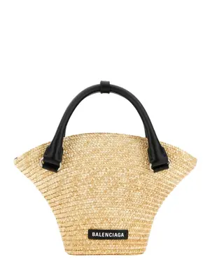 Balenciaga Braided Raffia Mini Tote Bag - Neutrals