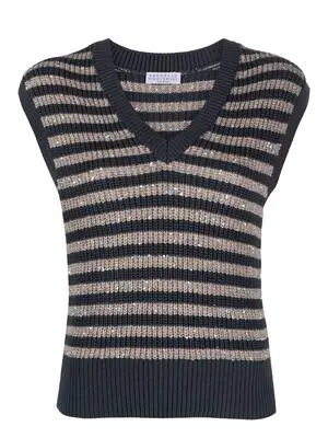 Brunello Cucinelli Horizontal-stripe Knitted Vest - Blue