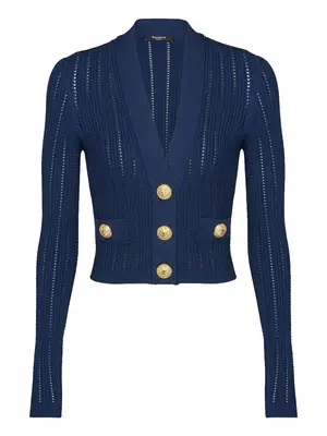 Balmain V-neck Cropped Cardigan - Blue