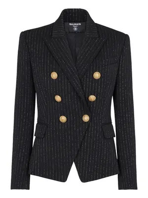 Balmain Lurex-detail Double-breasted Blazer - Black