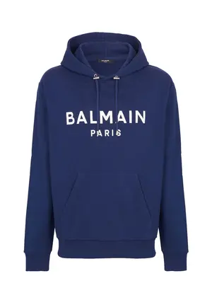 Balmain Logo-print Long-sleeved Hoodie - Blue