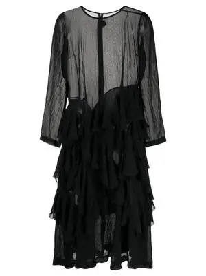 Comme Des Garçons Semi-sheer Tiered Midi Dress - Black
