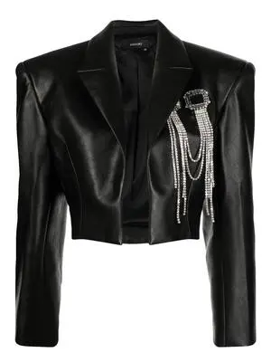 ANOUKI Embellished Faux-leather Cropped Blazer - Black