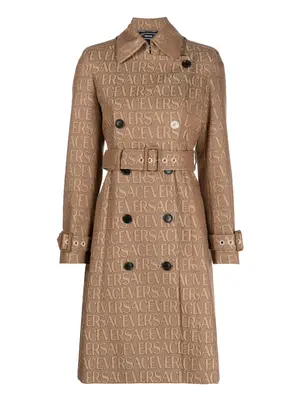 Versace Allover Jacquard Trench Coat - Brown