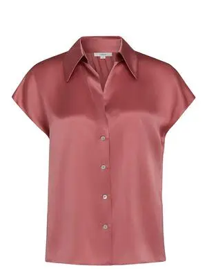 Vince Vince Cap-Sleeve Silk Blouse Pink