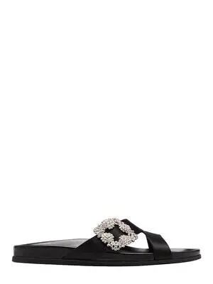 Manolo Blahnik Chilanghi Crystal Buckle Slide Sandals - Black