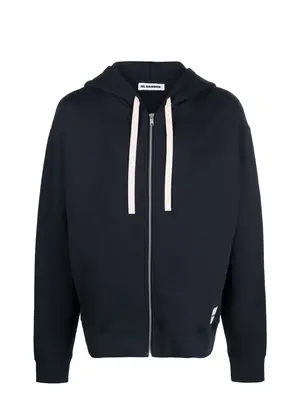 JIL SANDER Logo-patch Zip-up Hoodie - Blue