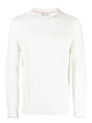 Brunello Cucinelli Cable-knit Crew-neck Jumper - White