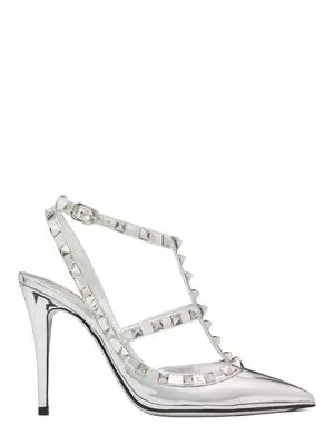 Valentino Garavani 100mm Rockstud Mirrored Pumps Silver