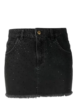 Blumarine Rhinestone-embellished Denim Mini Skirt - Black