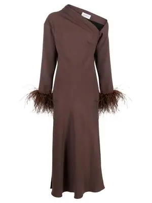 16Arlington Adelaide Feather-trim Midi Dress - Brown