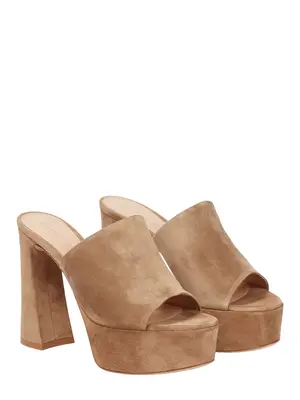 GIANVITO ROSSI Holly Suede Platform Mules - Brown