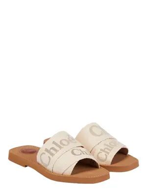 Chloé Woody Canvas Slides - Beige