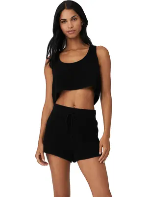 Alo Yoga Cashmere Plush Waffle Cropped Tank Top - Black