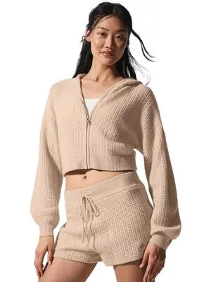 Alo Yoga Cashmere Plush Waffle Full Zip Hoodie - Macadamia Blush