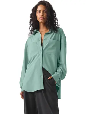 Alo Yoga Dreamscape Long Sleeve Button Down Shirt Botanical Green