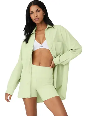 Alo Yoga Dreamscape Long Sleeve Button Down Shirt Iced Green Tea