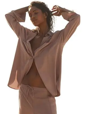 Alo Yoga Dreamscape Long Sleeve Button Down Shirt Taupe