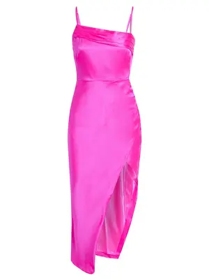 NICHOLAS Draped Silksatin Midi Dress - Bright Pink