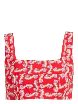 Saloni Cropped Printed Cotton-poplin Top - Tomato Red