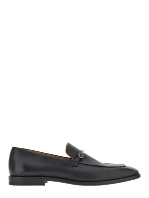 FERRAGAMO Gancini Plaque Leather Loafers - Black