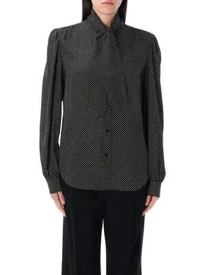 Saint Laurent Silk Polka Dot Blouse - Black