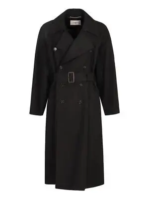 Saint Laurent Wool Long Coat - Black