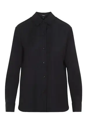 Theory Virgin Wool Button-Down Shirt Blue