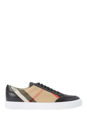 Burberry Check And Leather Sneakers - Black
