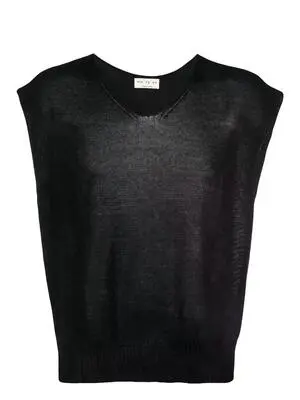 MA'RY'YA Scoop-neck Sleeveless Knitted Top - Black