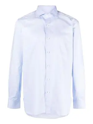 LUIGI BORRELLI Spread-collar Plain Shirt - Blue