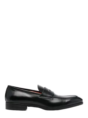 Santoni Polished Leather Penny Loafers - Black