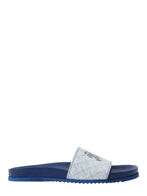Burberry Monogram-print Leather Slides - Blue