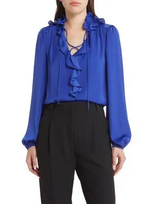 Kobi Halperin Gabby Long Sleeve Hammered Satin Blouse - Twilight