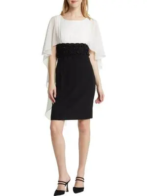 Shani Chiffon Cape Sheath Dress - Black