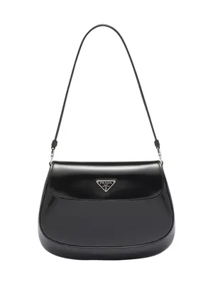 Prada Cleo Small Brushed Leather Shoulder Bag Black