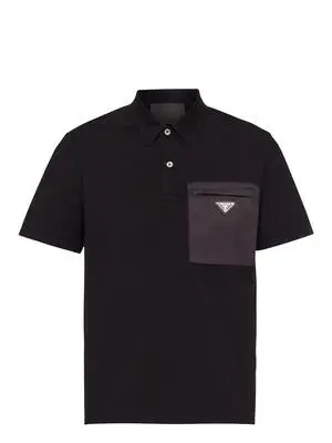 Prada Stretch Cotton Polo Shirt With Re-nylon Details - Black/black