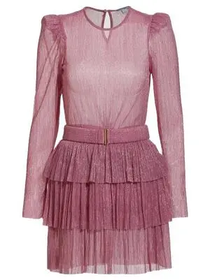 SABINA MUSAYEV Monique Belted Metallic Knit Minidress - Antique Rose