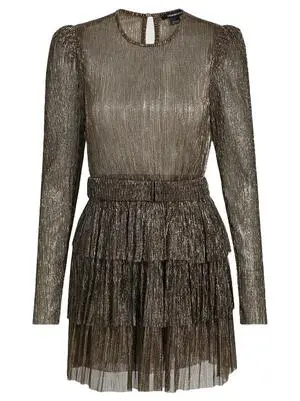 SABINA MUSAYEV Monique Belted Metallic Knit Minidress - Gold Lurex