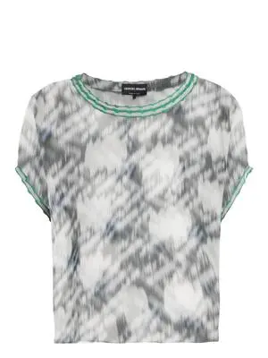 Giorgio Armani Printed Sheer Chiffon Top - Black