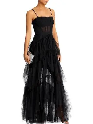 Bcbgmaxazria Tulle Corset Gown - Black